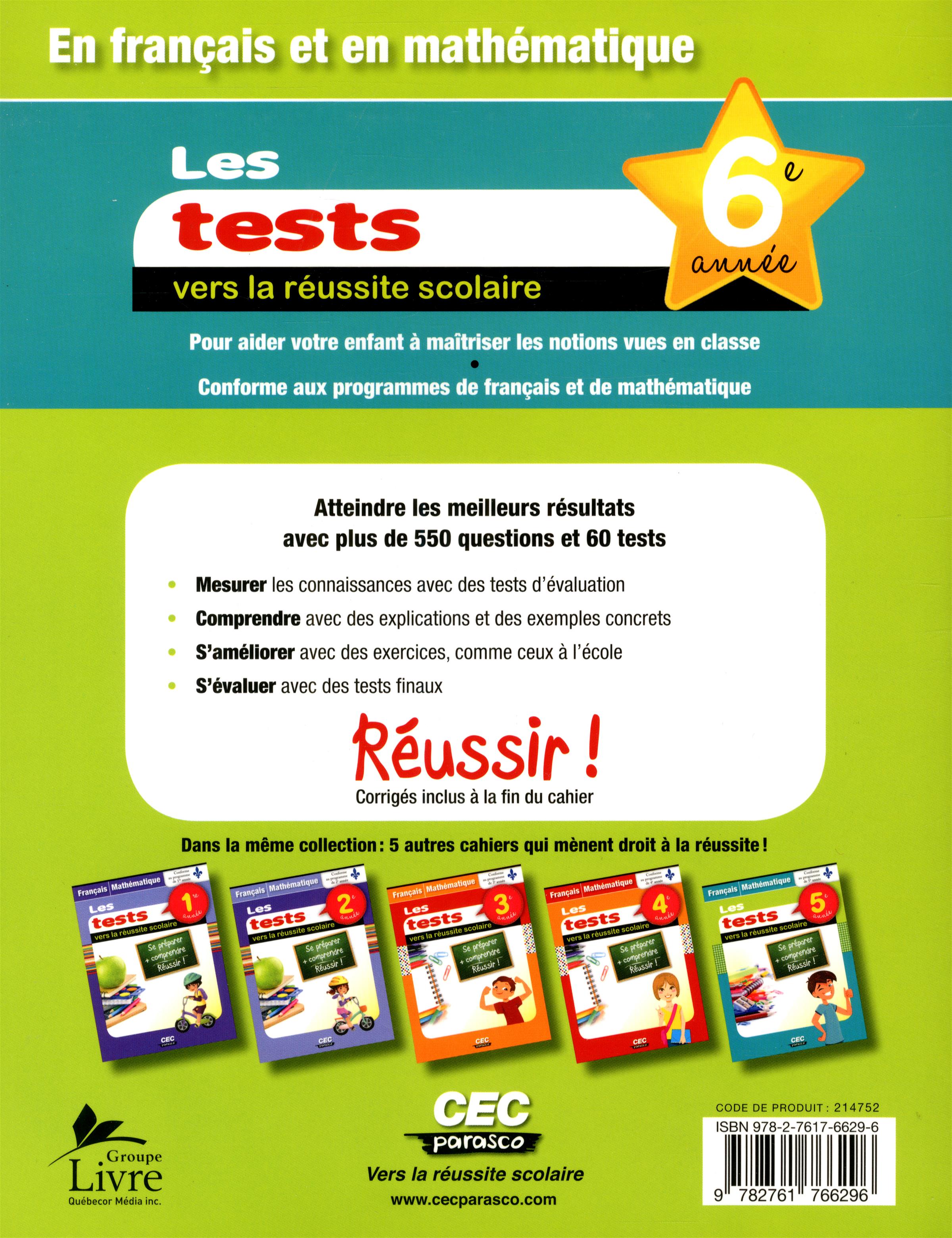 Livre Les tests vers la réussite scolaire - 6e année - Français ...