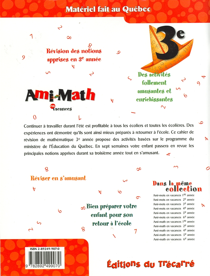 Livre AMI MATH EN VACANCES 3E ANNEE | Messageries ADP